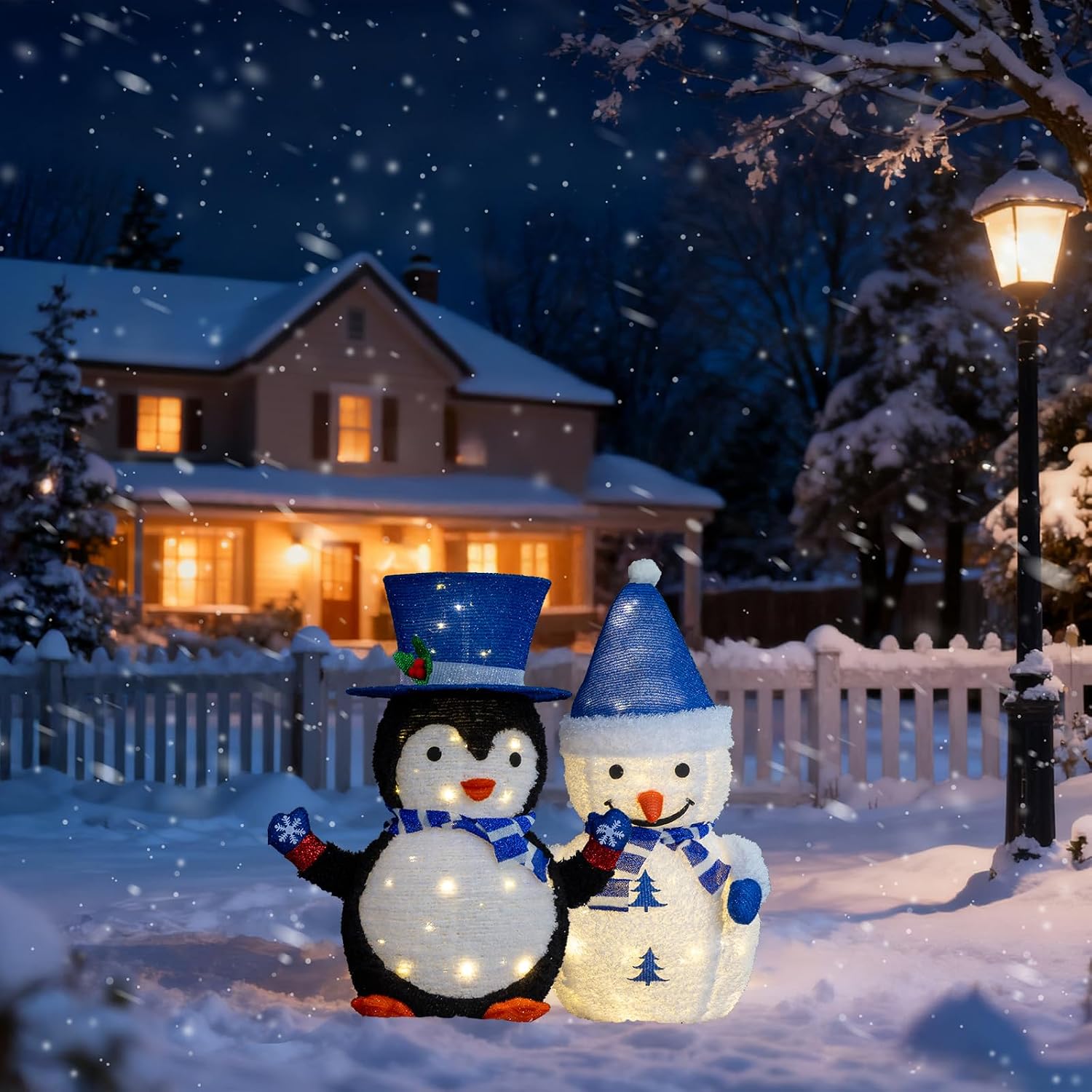 Amazon.com: Set of 2 Lighted Plush Penguin and Snowman Christmas ...