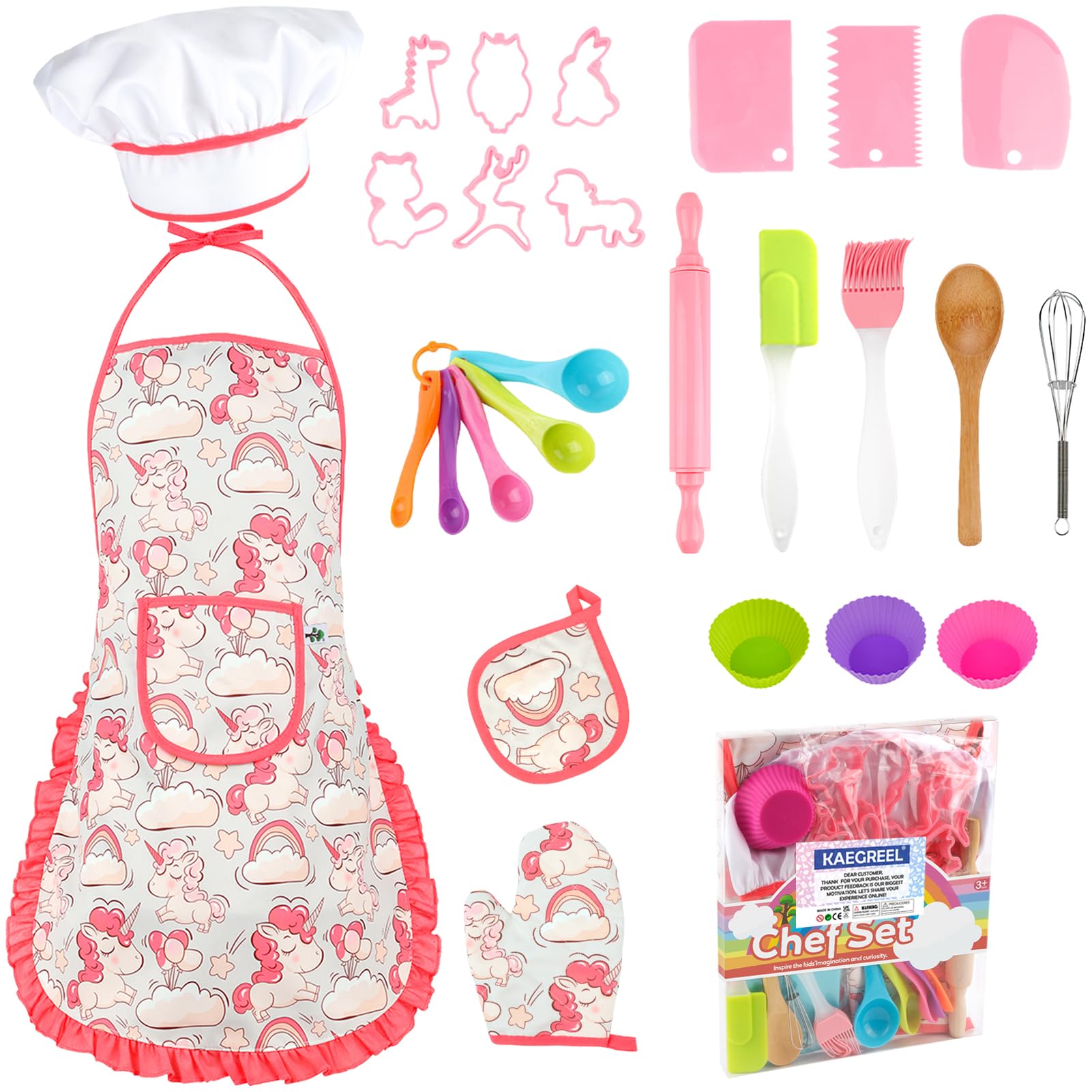 Amazon.com: KAEGREEL Kids Baking Chef Set with Unicorn Apron and Mitt ...