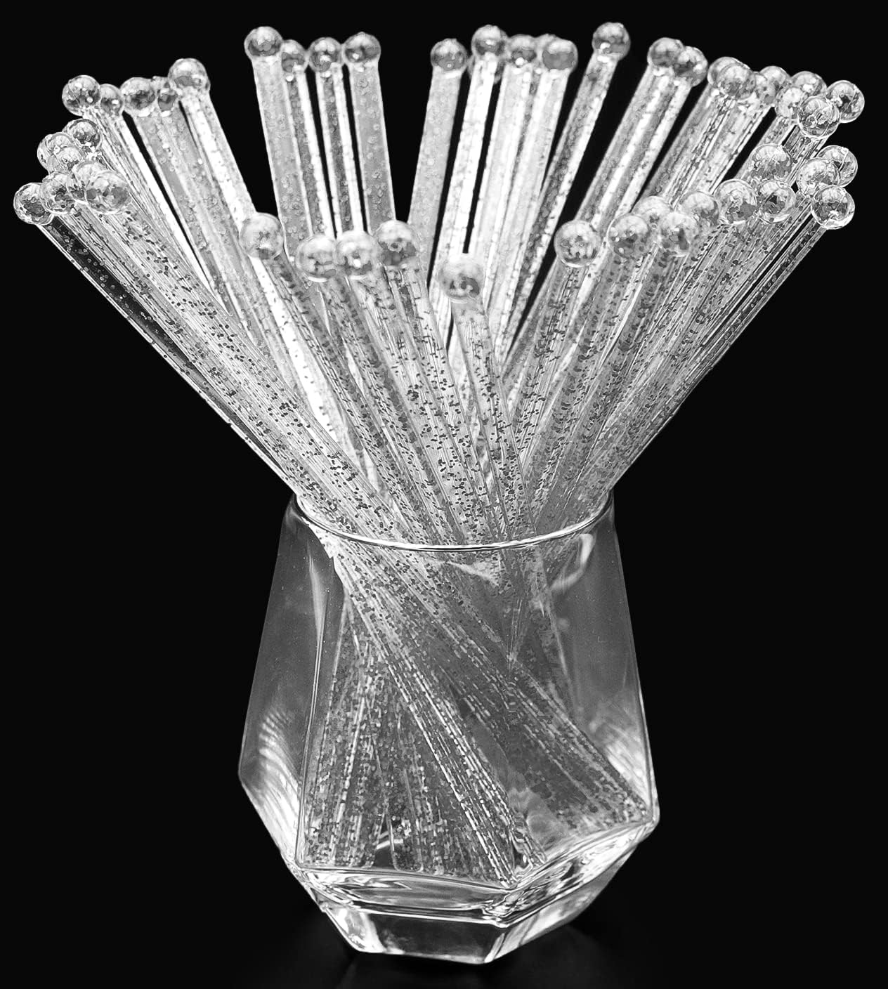 Amazon.com | hapray 50-PCS Silver Glitter Plastic Swizzle Sticks ...