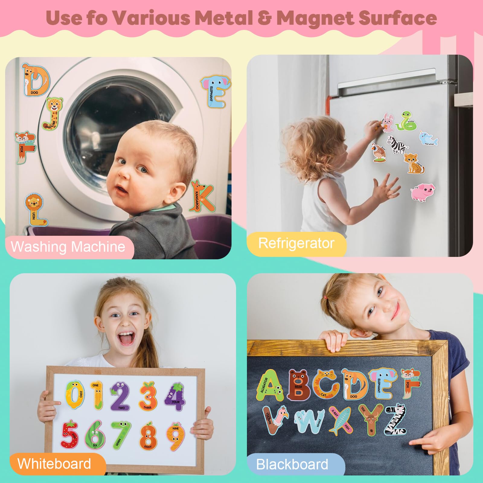 Snapklik.com : 52PCS Fridge Magnets For Kids 26 Cute Animal Magnets ...