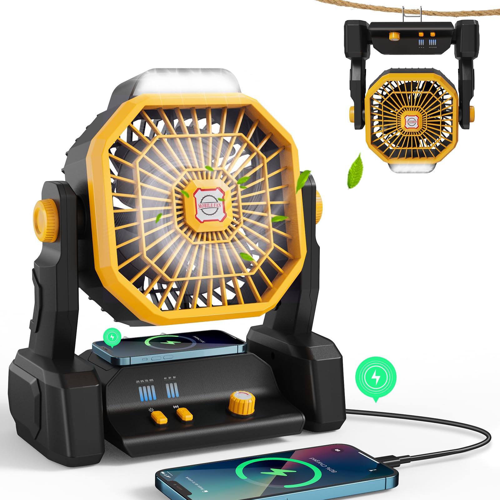 Amazon.com: Camping Fan Rechargeable with Wireless Charger,10400mAh ...