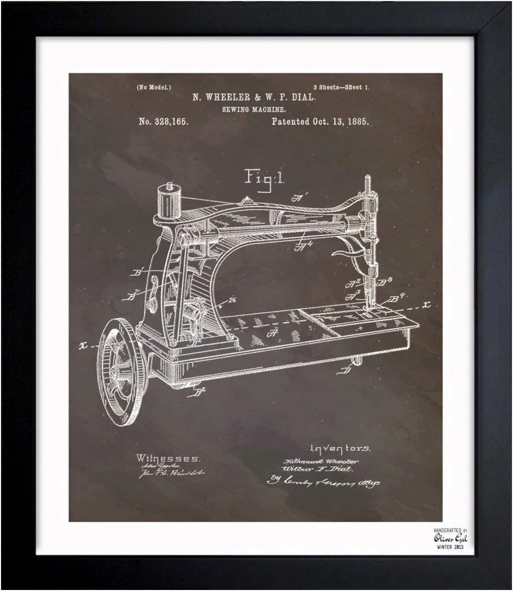 Amazon.com: Sewing Machine, 1885' Vintage Framed Wall Art Print for ...