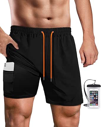 Amazon.com: Fasker Mens Swim Trunks with Compression Liner 7" Inseam ...