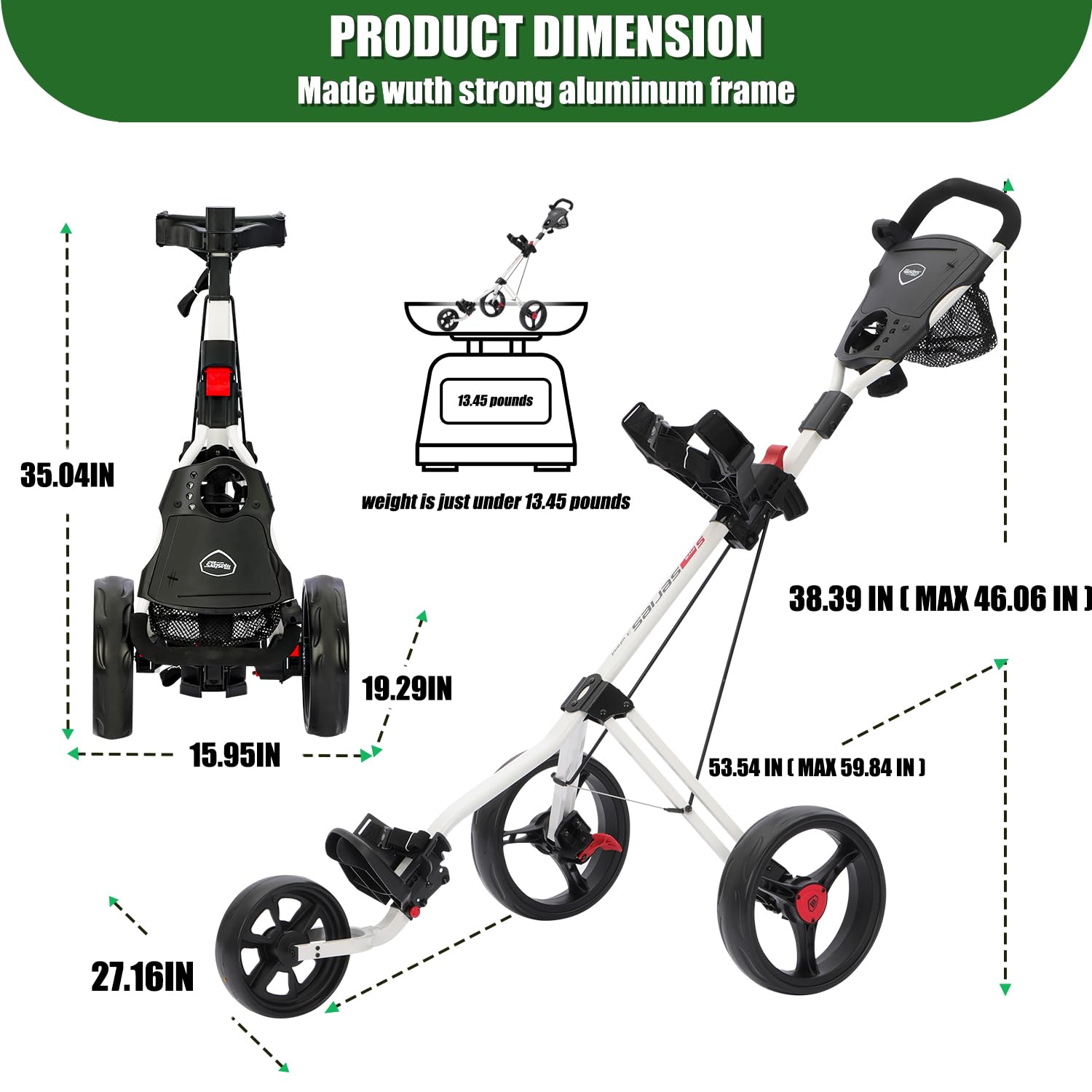 XDriveMax 3 Wheel Golf Push Cart, Golf Trolley Folding Lightweight Golf ...