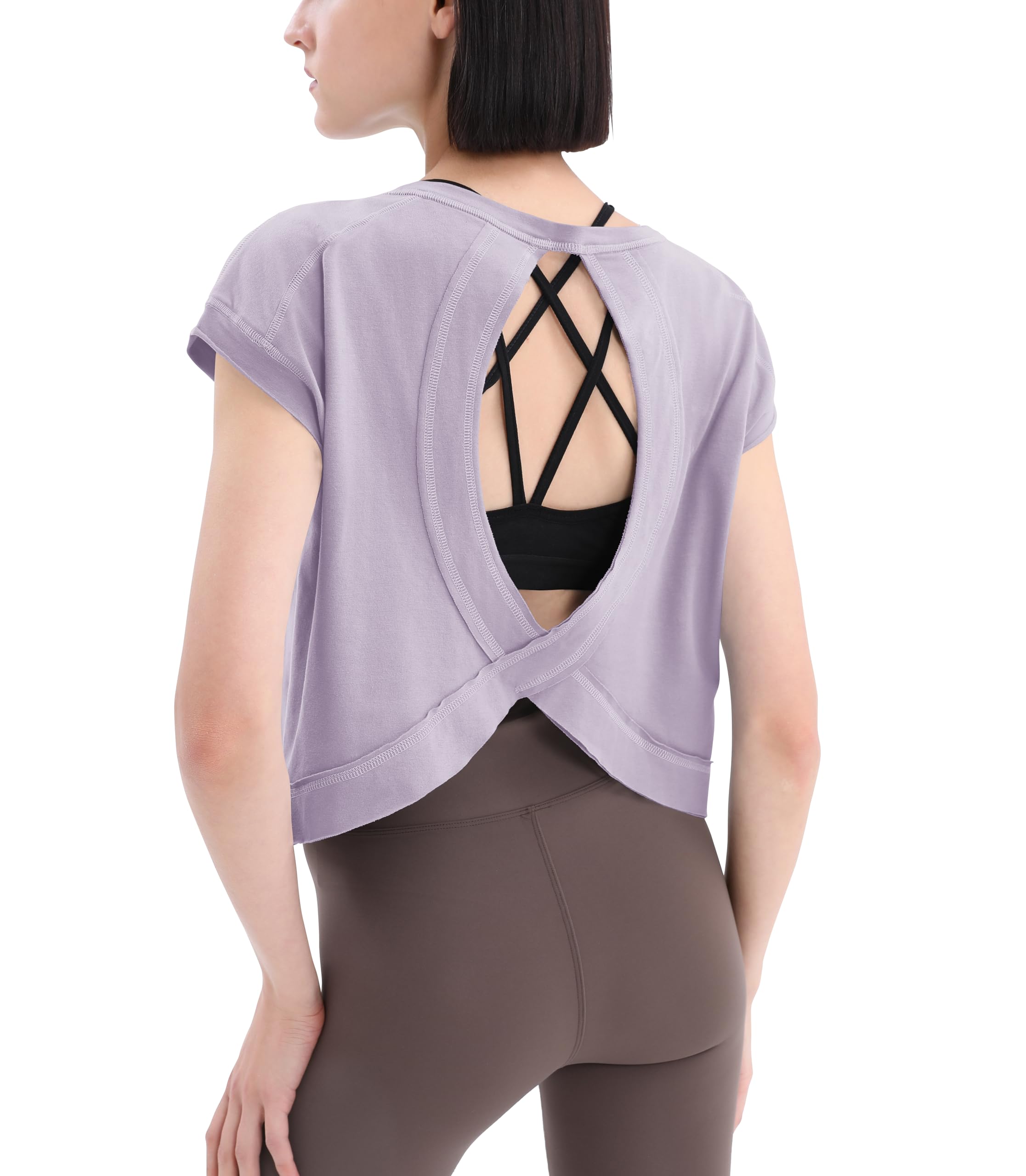 Amazon.com: Loovoo Women's Open Back Workout Crop Tops Short Sleeve ...