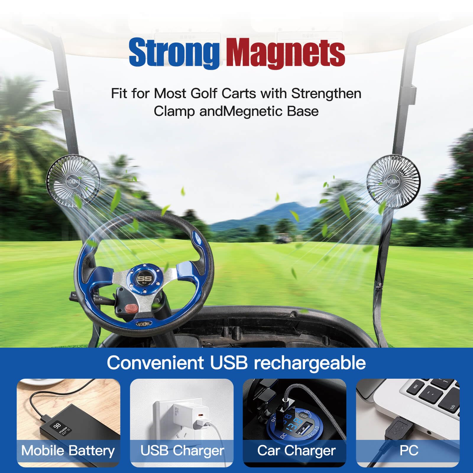 Snapklik.com : NOKINS Golf Cart Fan, Portable Magnetic Fans For Golf ...