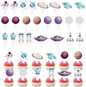 Amazon.com: 36pcs Space Theme Cupcake Toppers, Outer Space Astronaut ...
