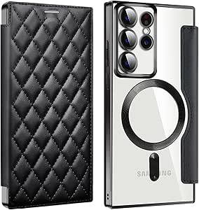 Amazon.com: AdirMi Case for Samsung Galaxy S24 Ultra/S24 Plus/S24, Quilted Leather & Transparent ...