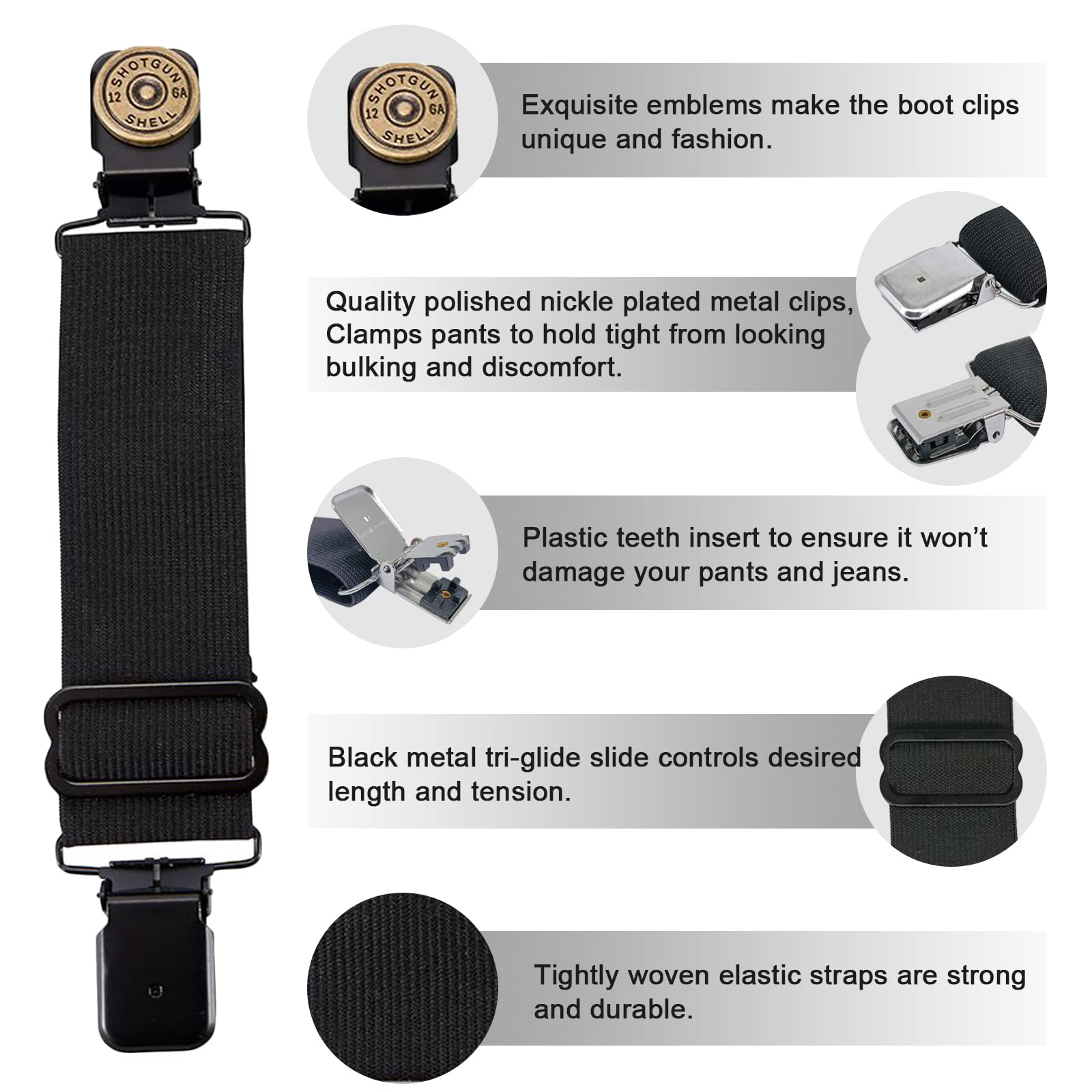 Snapklik.com : Elastic Boot Straps Clips Adjustable Pant Clips Stirrups ...