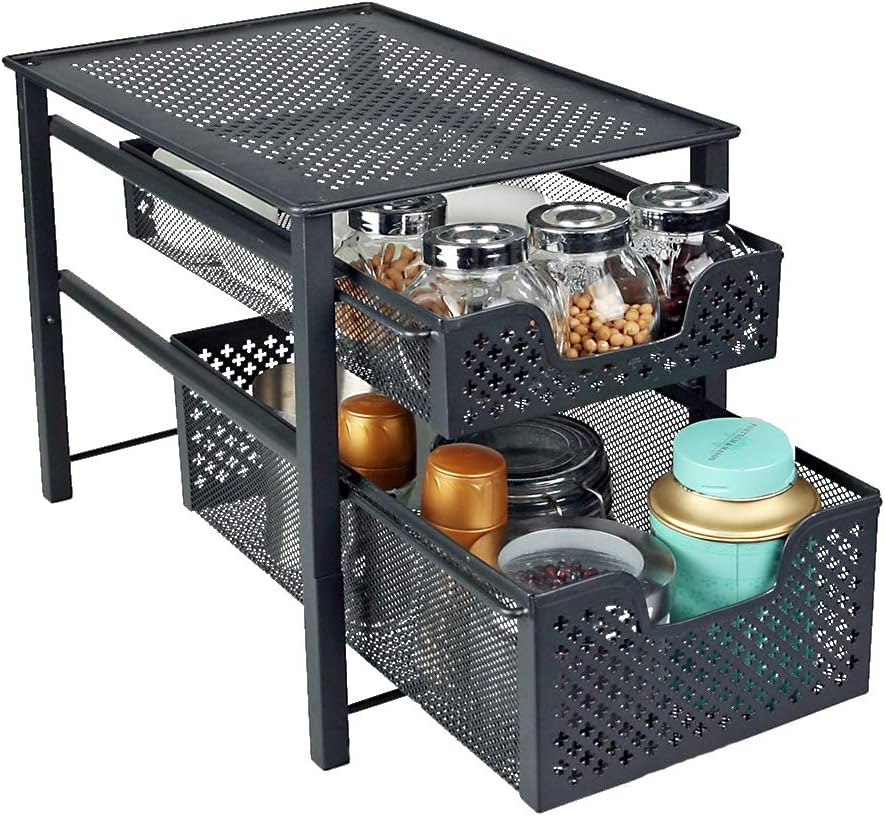 Stackable 2 Tier Organizer Baskets with Mesh Sliding Drawers, Ideal ...