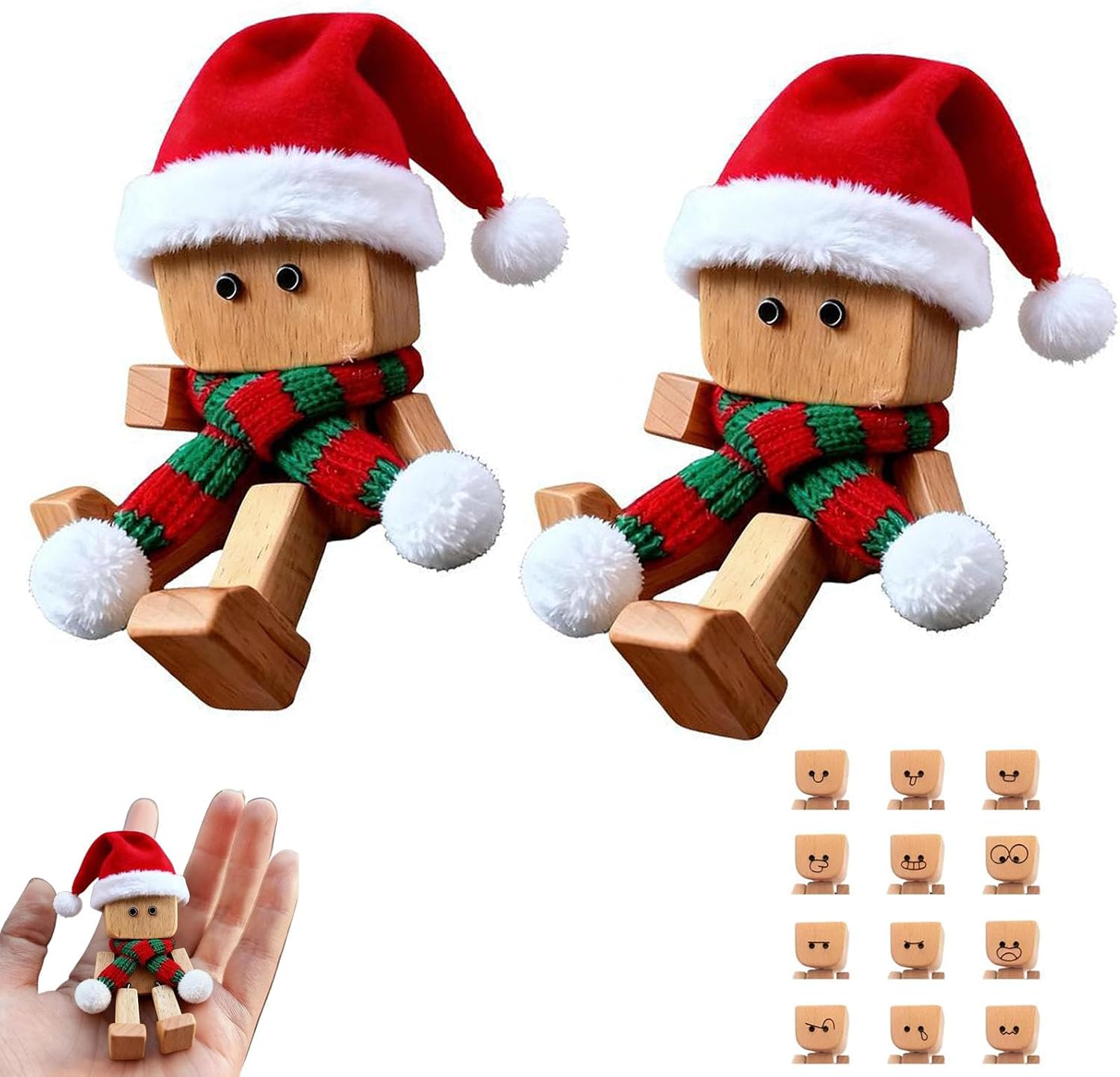 Amazon.com: 2PC Shaking Wooden Man, with Christmas Hat & Scarf, Shaking ...