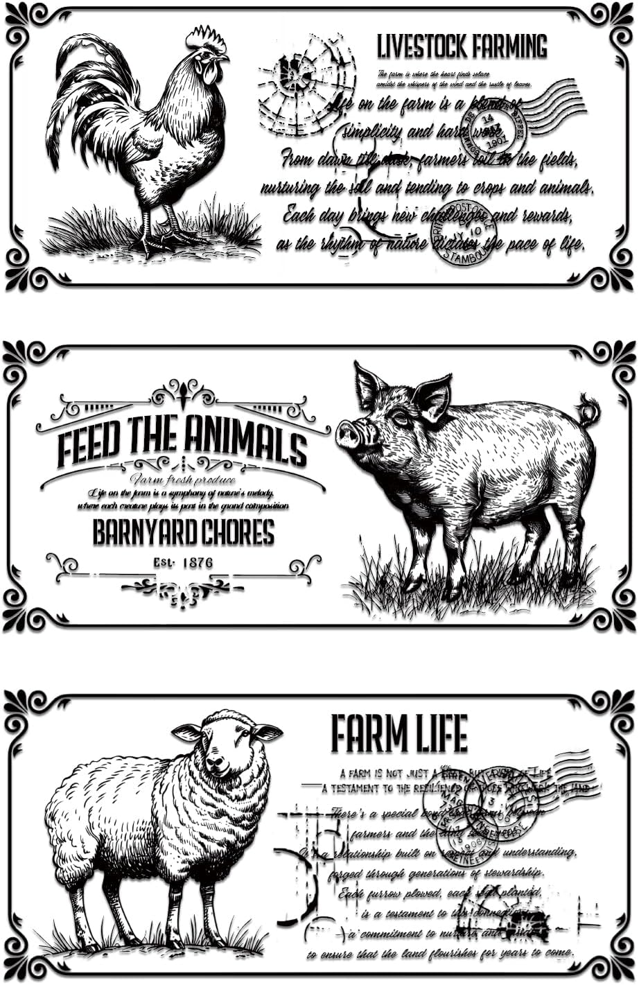 Amazon.com: GLOBLELAND 3 Sheets Retro Farm Animals Rub on Transfers for ...