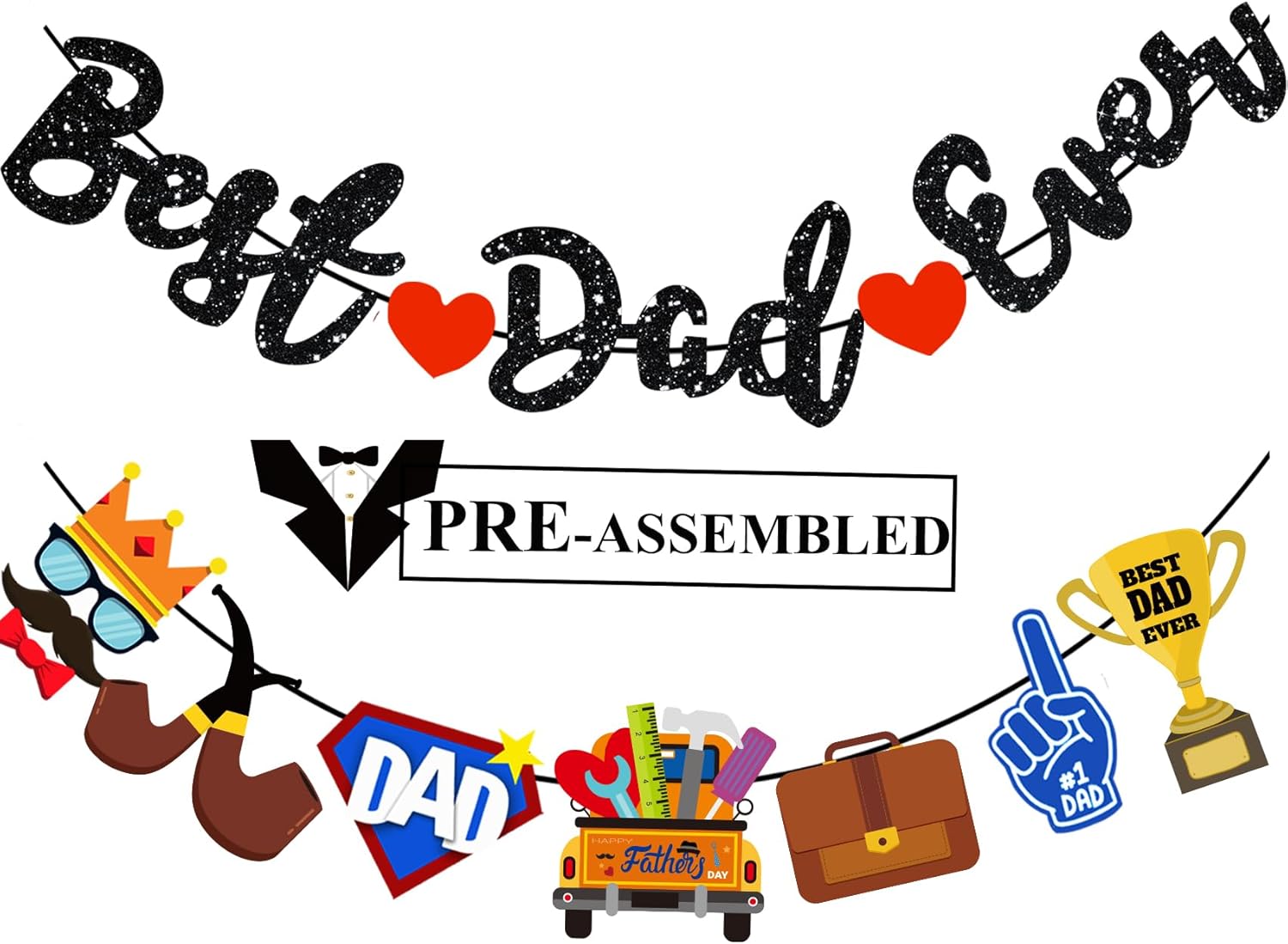 Amazon.com: Best Dad Ever Banner Pre Assembled Glitter Fathers Day ...