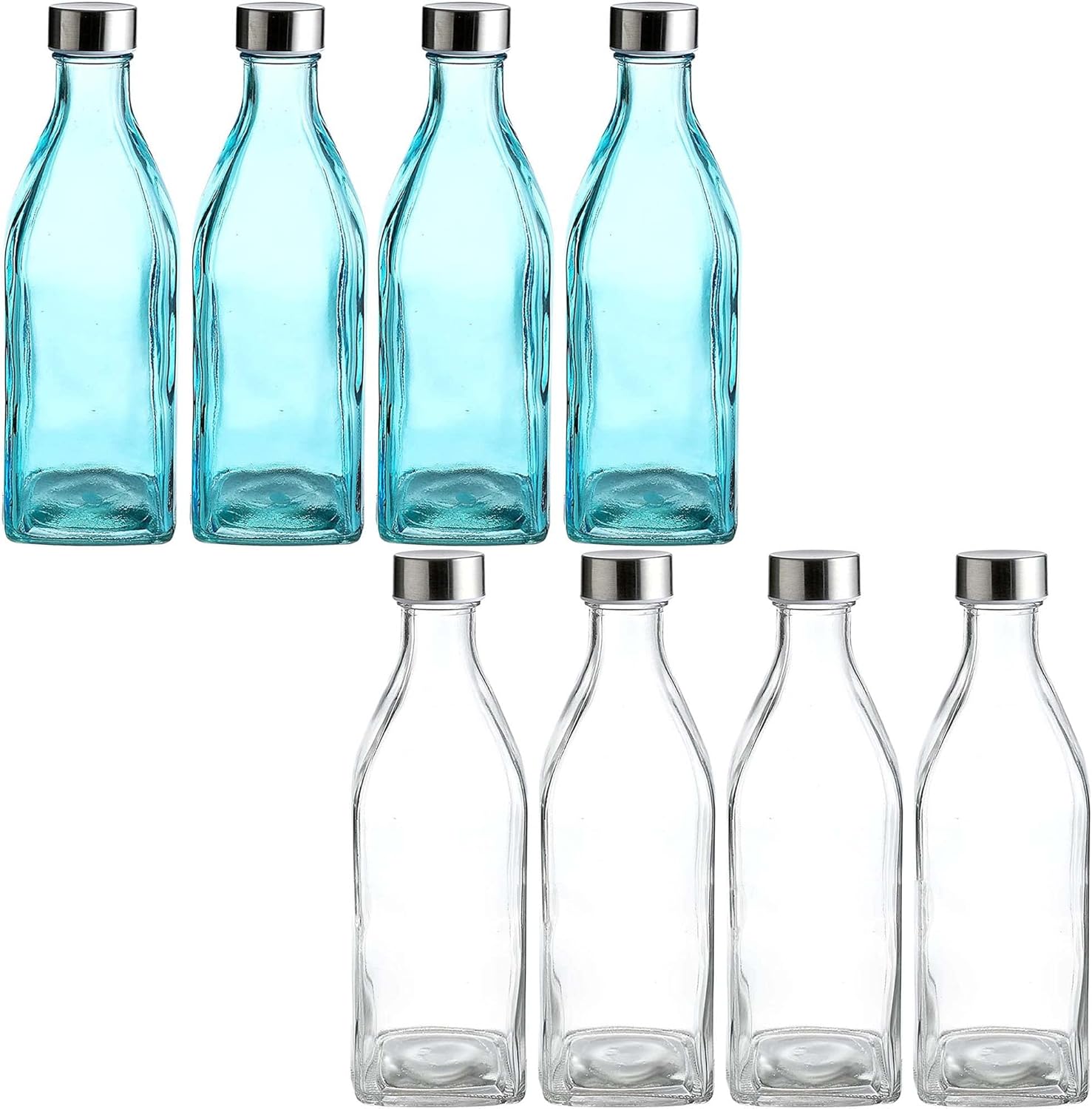 Amazon.com: WHOLE HOUSEWARES 34 Oz Glass Square Water Bottles Stainless ...