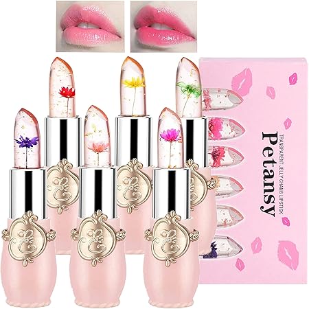 Amazon.com : firstfly Pack of 6 Crystal Flower Jelly Lipstick, Long ...