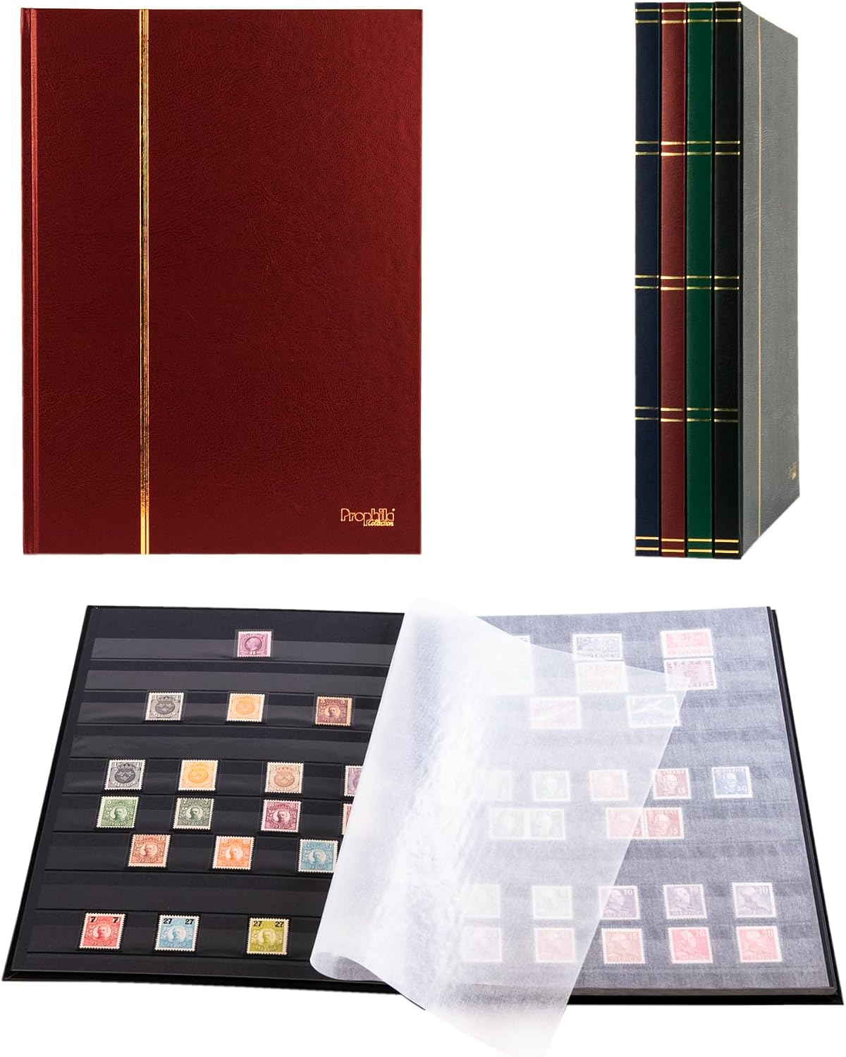 Prophila stamp album (new) 16 black sides, red cover : Amazon.co.uk: Outlet