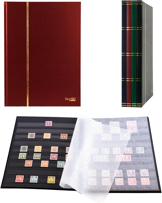 Prophila stamp album (new) 16 black sides, red cover : Amazon.co.uk: Outlet