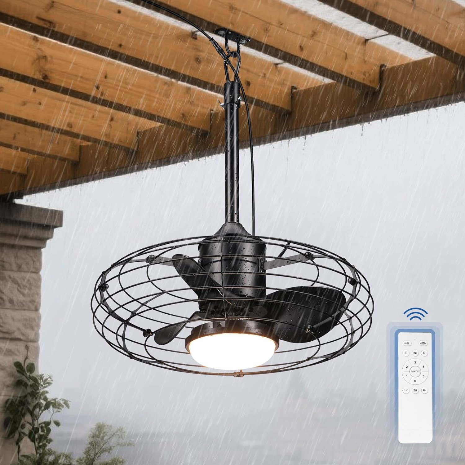 Glitnous 20'' Outdoor Ceiling Fans with Lights, IP65 Waterproof Outdoor ...