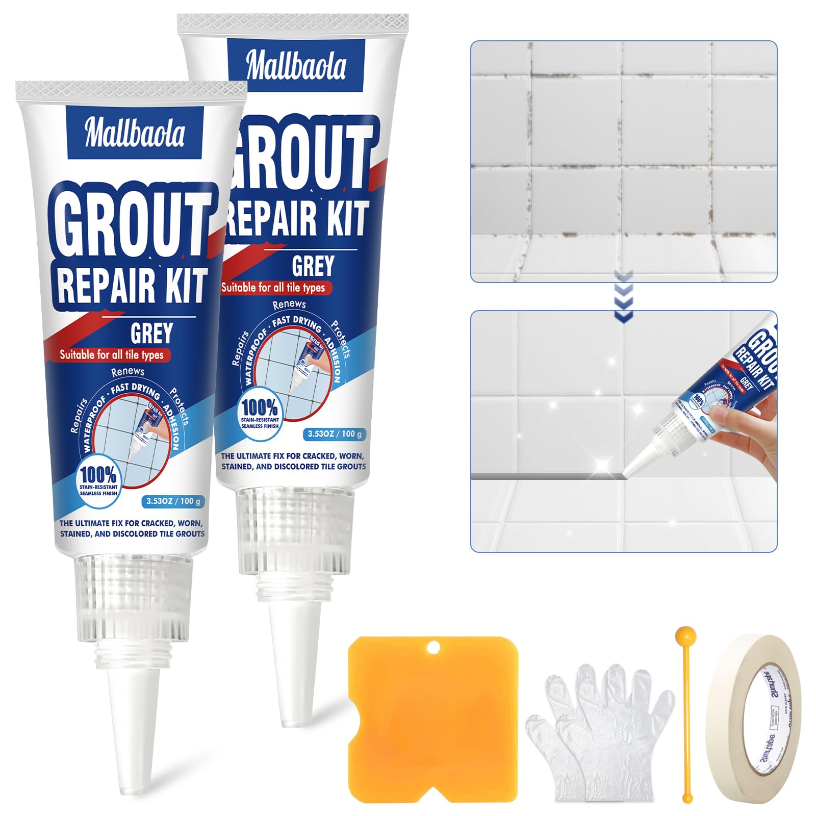 Snapklik.com : Tile Grout Repair Kit, Grey Grout Filler Squeeze Tube ...