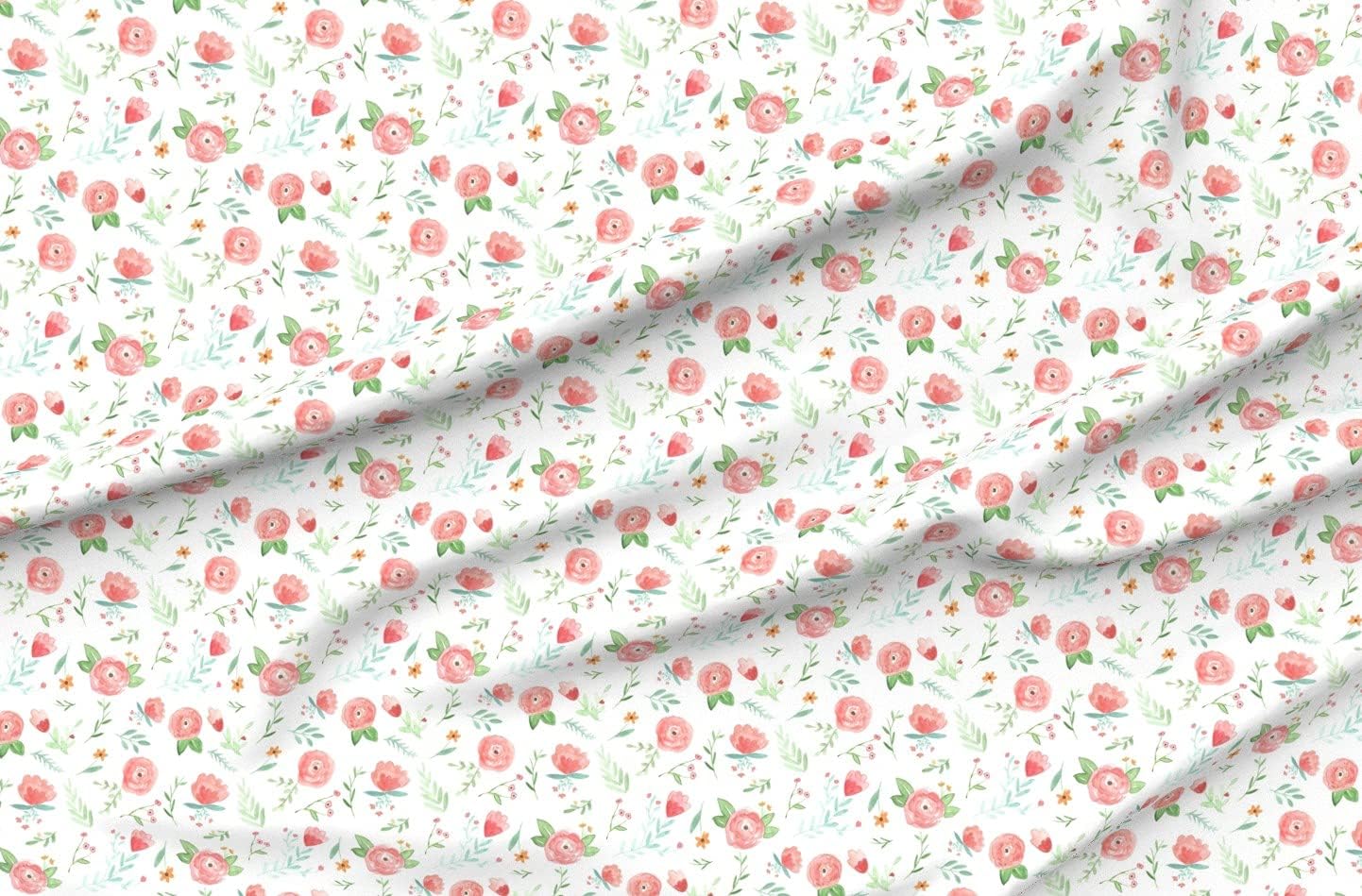 Amazon.com: Spoonflower Fabric - Peach Happy Floral Watercolor Nursery ...