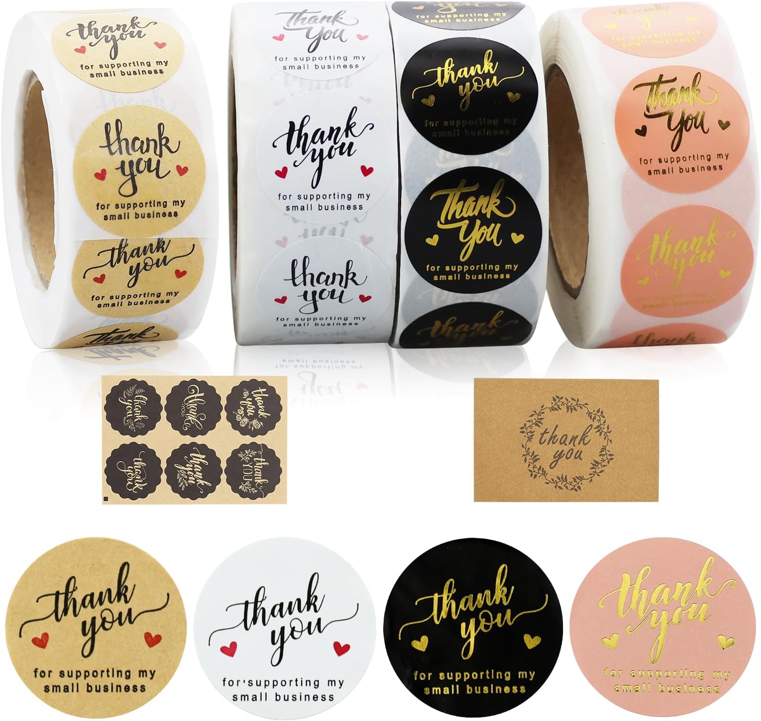 2000 Pieces/4 Rolls 1 Inch Thank You Round Stickers Thank You Label ...