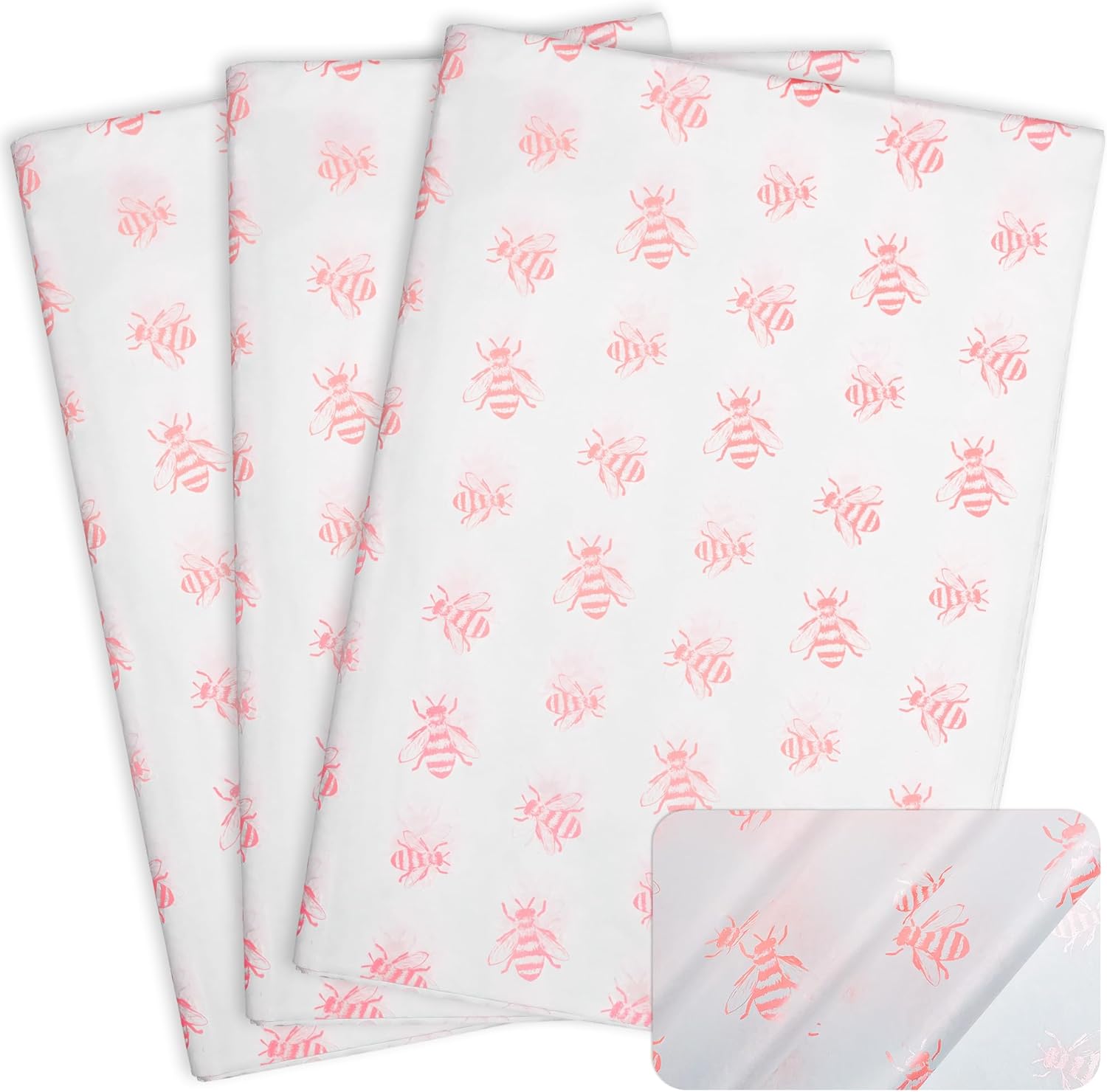 Amazon.com: MR FIVE White Metallic Pink Bee Tissue, 60 Sheets, 20" x 14 ...