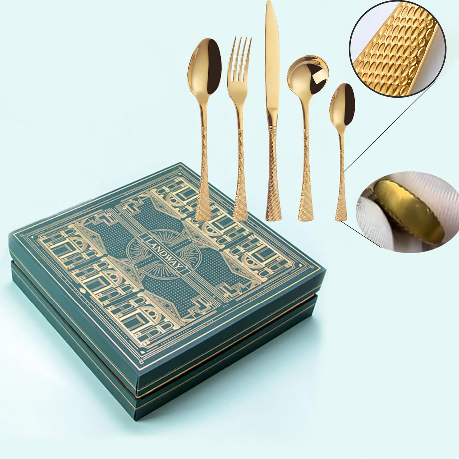 Amazon.com | Thomaso 60-piece Hammered Gold Silverware Set,1810 ...