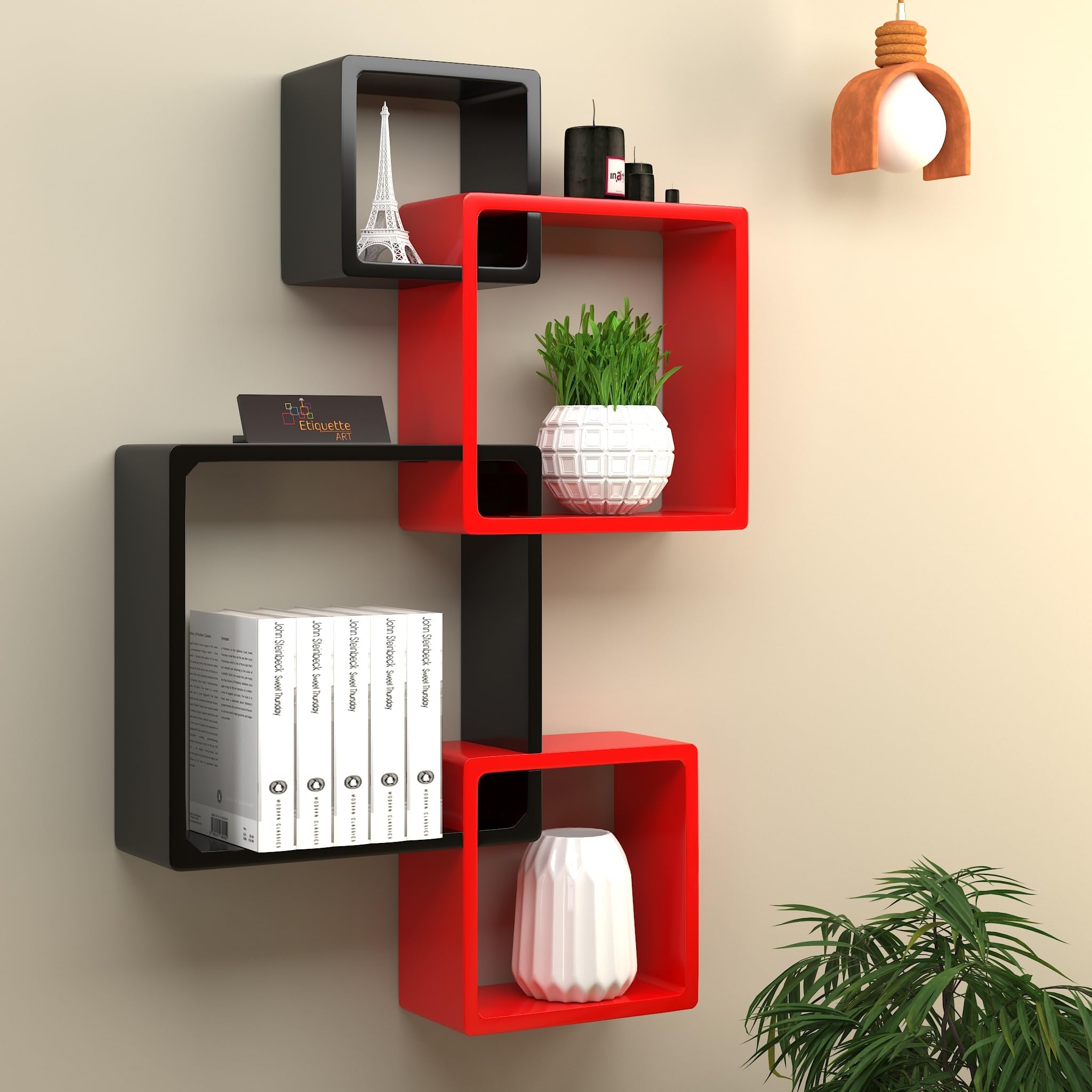 Brown Art SHOPPEE Floating Cube Shelves - Intersecting Wall Mounted ...