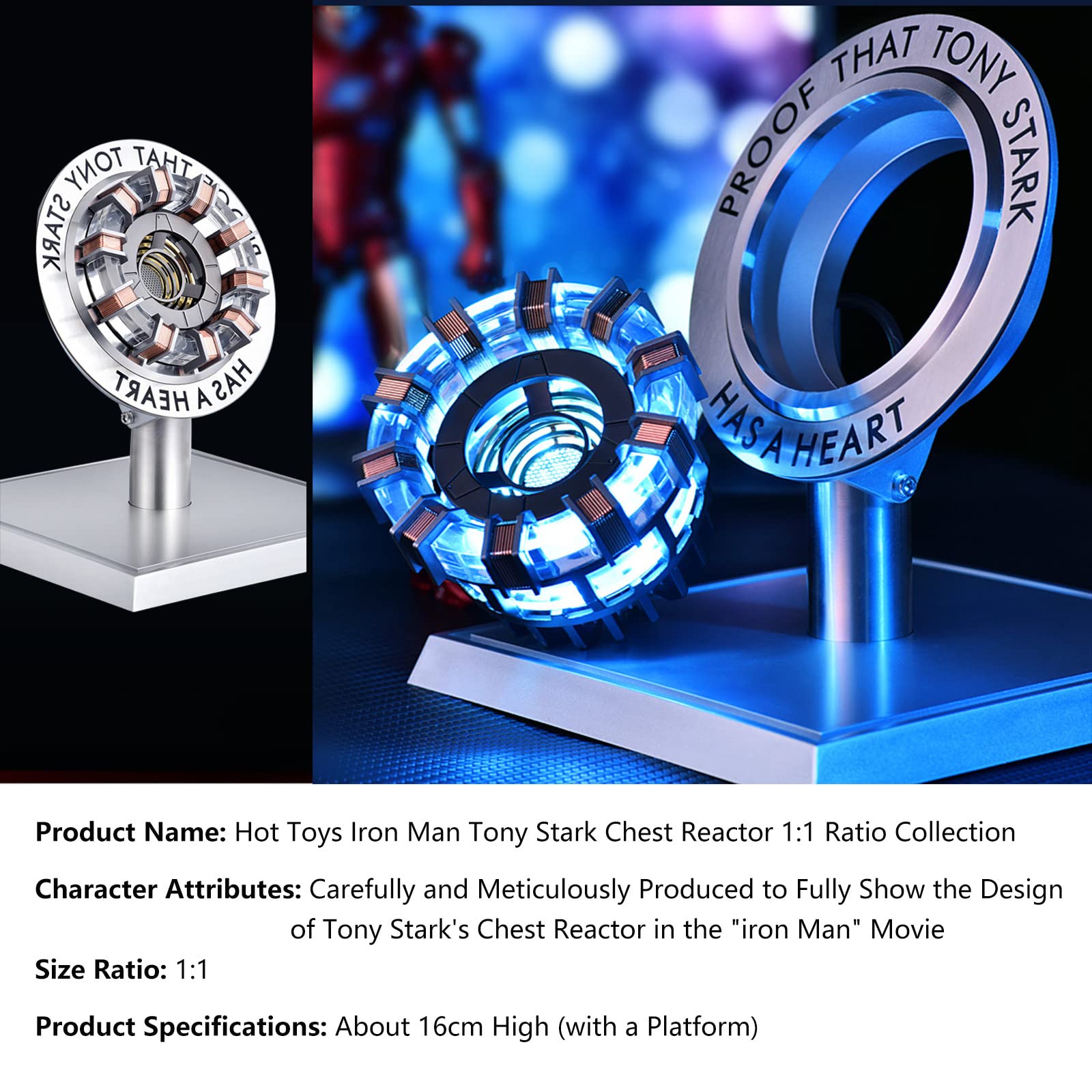 1:1 Iron Man Arc Reactor MK2, Tony-Stark LED Light Vibration Sensing ...