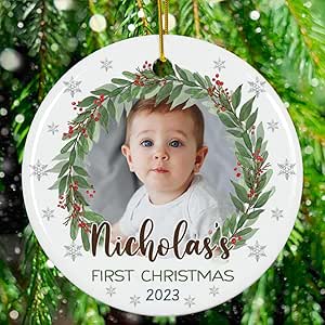 Amazon.com: Personalized Photo Christmas Ornaments 2023 - Babys First Christmas Ornament 2023 ...