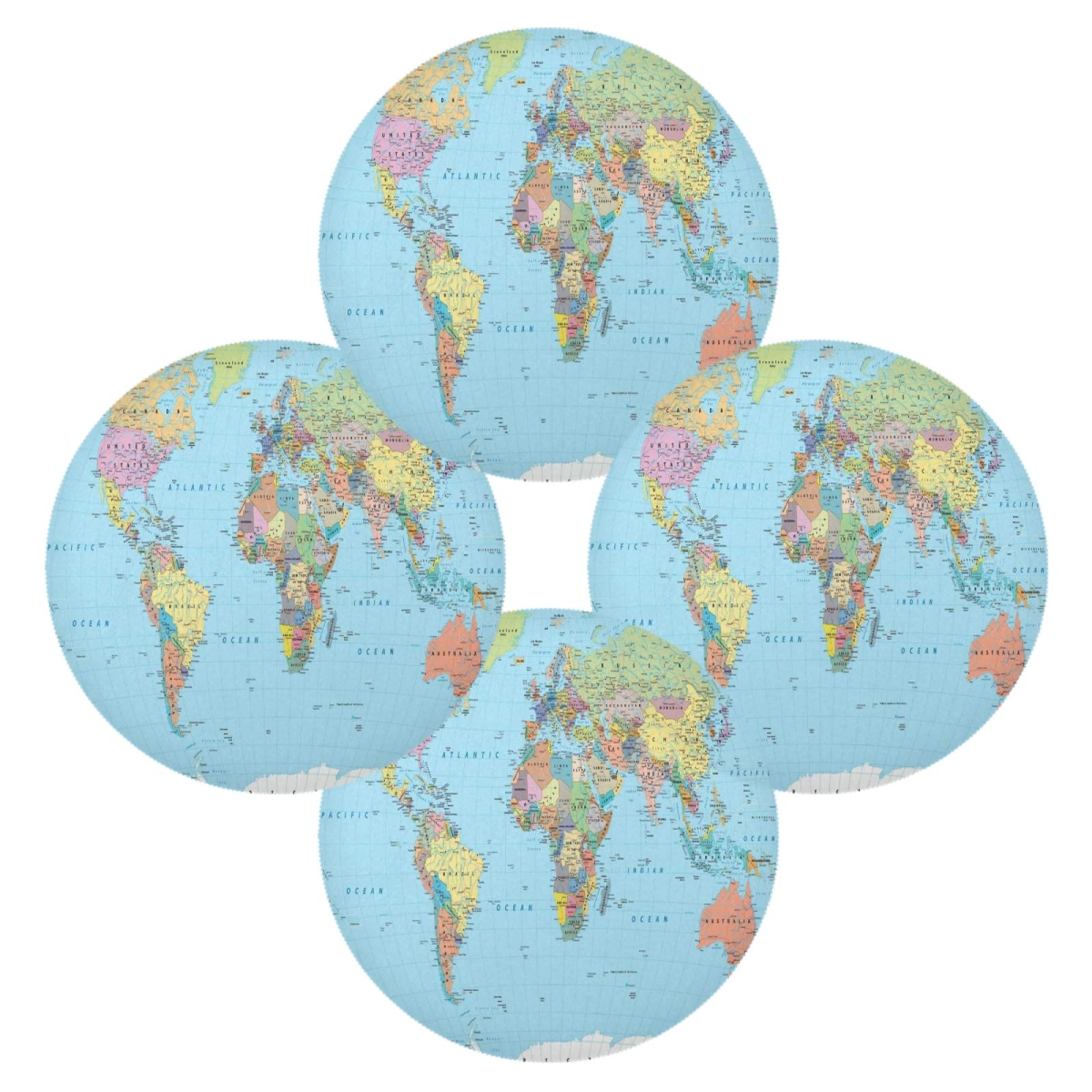 Amazon.com: Globe World Map Round Placemats Set of 6 for Dining Table ...