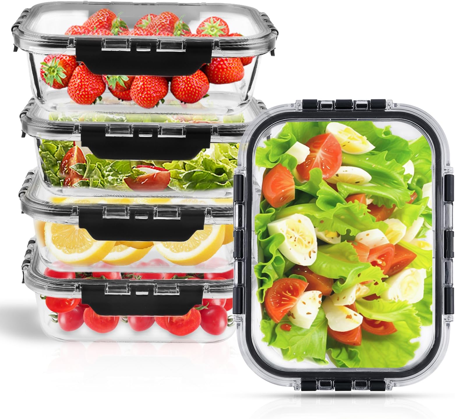 Skroam 5-Packs 36OZ Glass Food Storage Containers with Lids Airtight ...