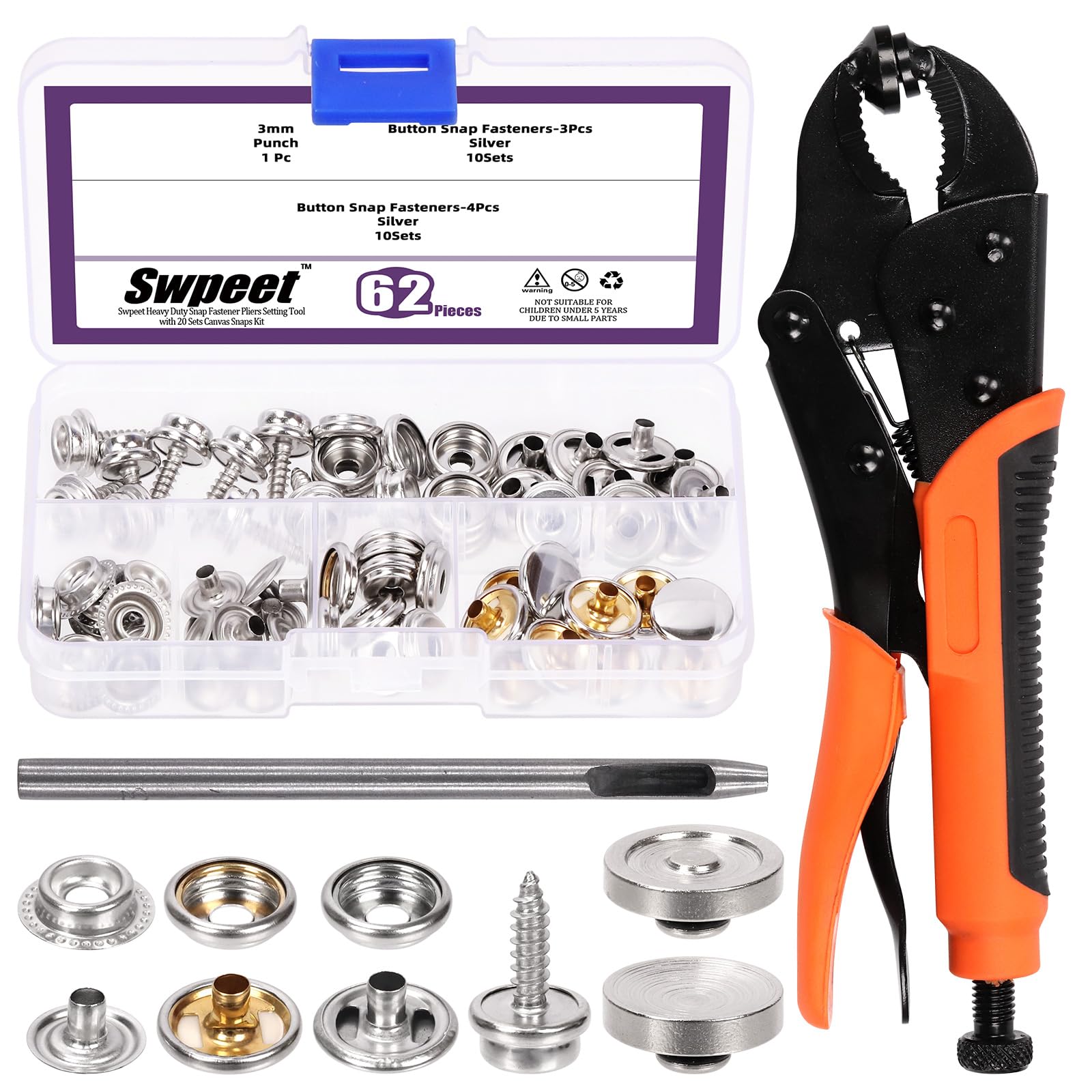 Swpeet 94Pcs 9 Inch Heavy Duty Snap Fastener Tool, Adjustable Snap ...