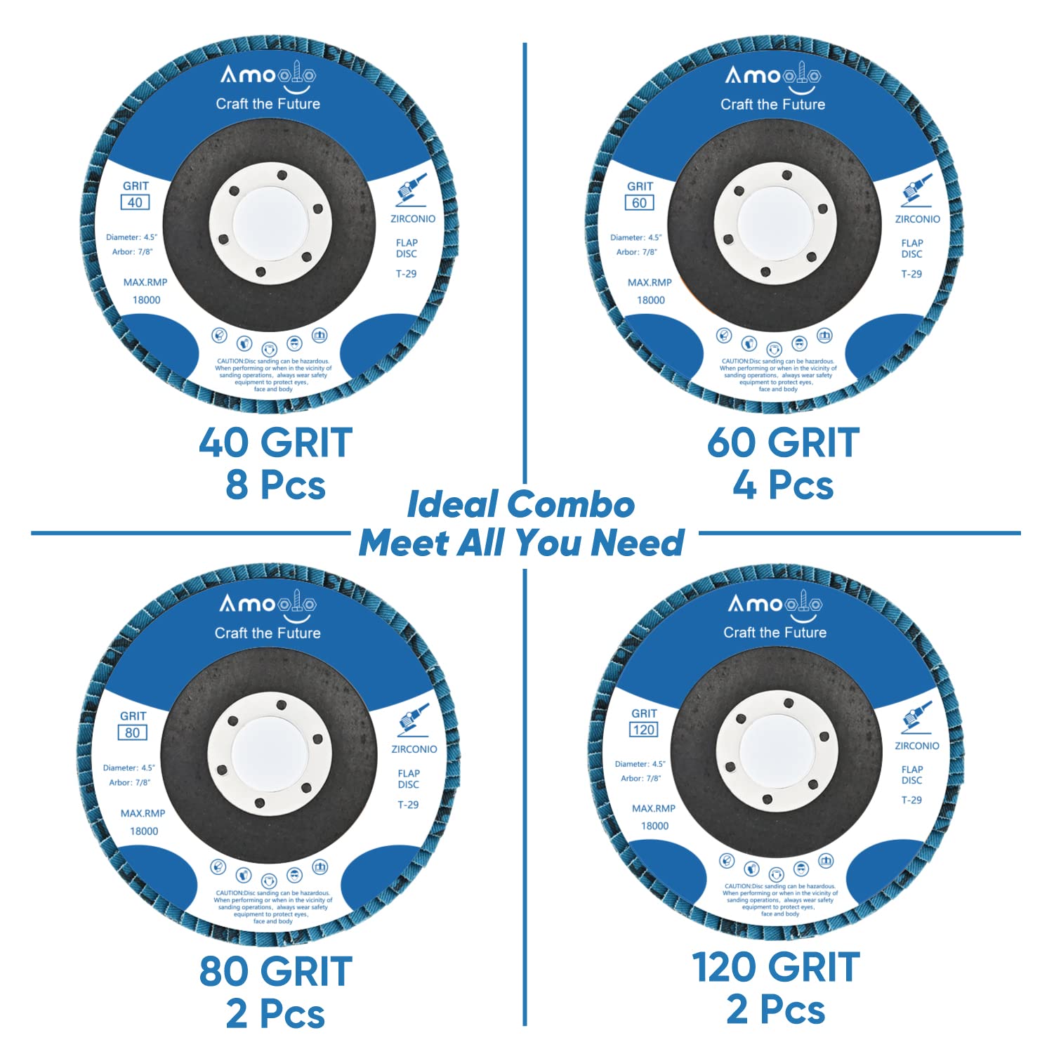 Snapklik.com : Amoolo 4 1/2 Inch Zirconia Flap Discs, 16 PCS 40 60 80 ...