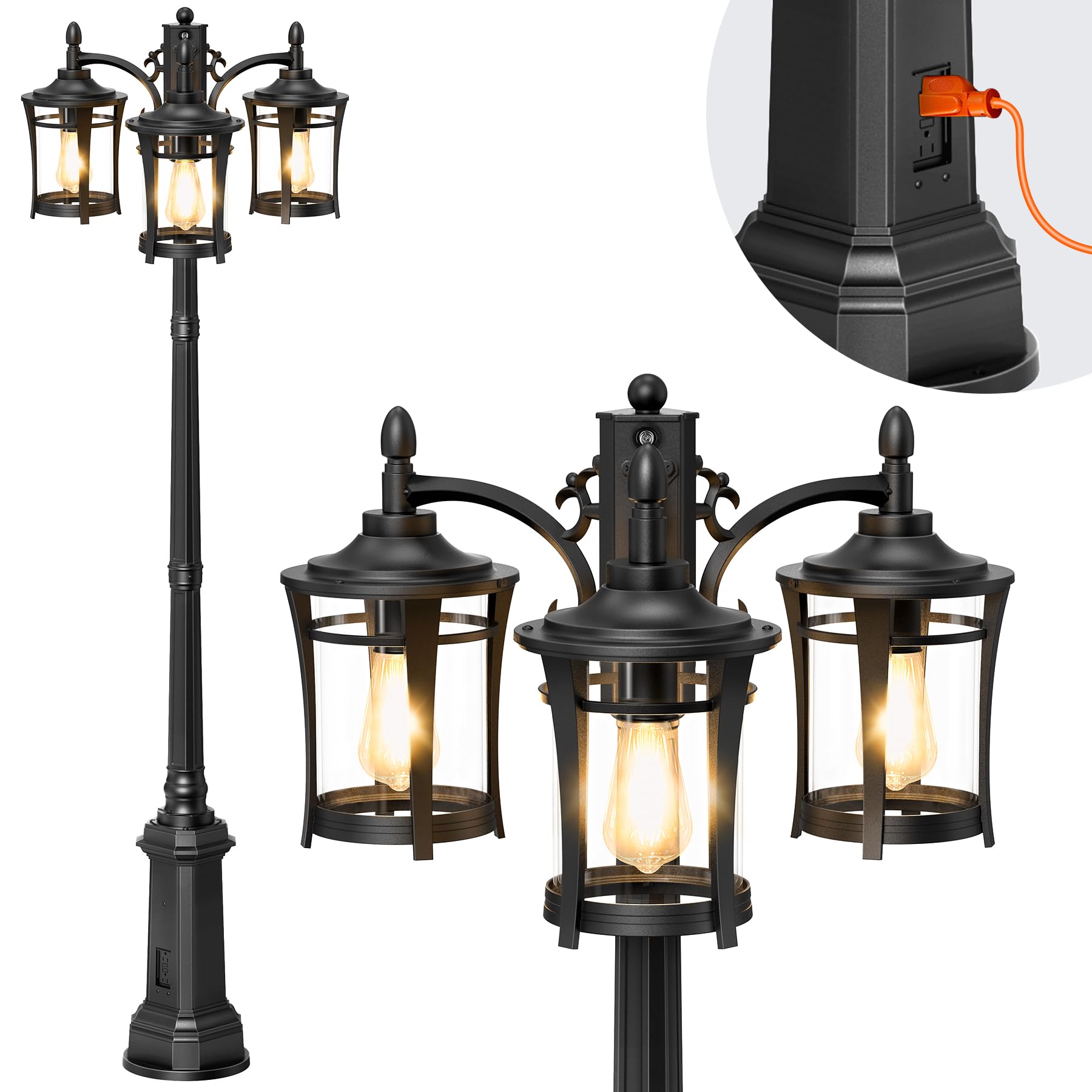 Lamomo Outdoor Lamp Post Lights with GFCI Outlet, Dusk to Dawn Lamp ...