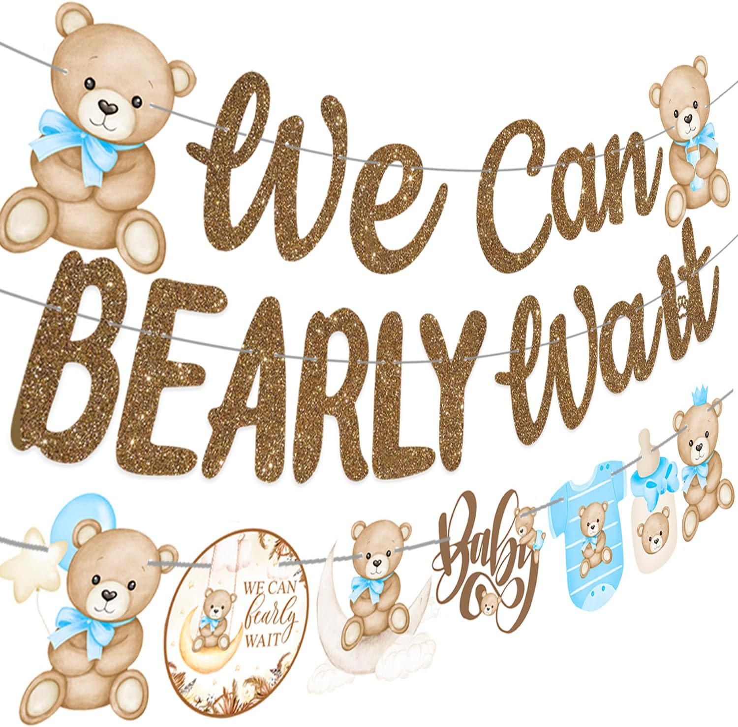 Amazon.com: We Can Bearly Wait Banners Bear Baby Shower Banner Teddy Bear Baby Shower ...