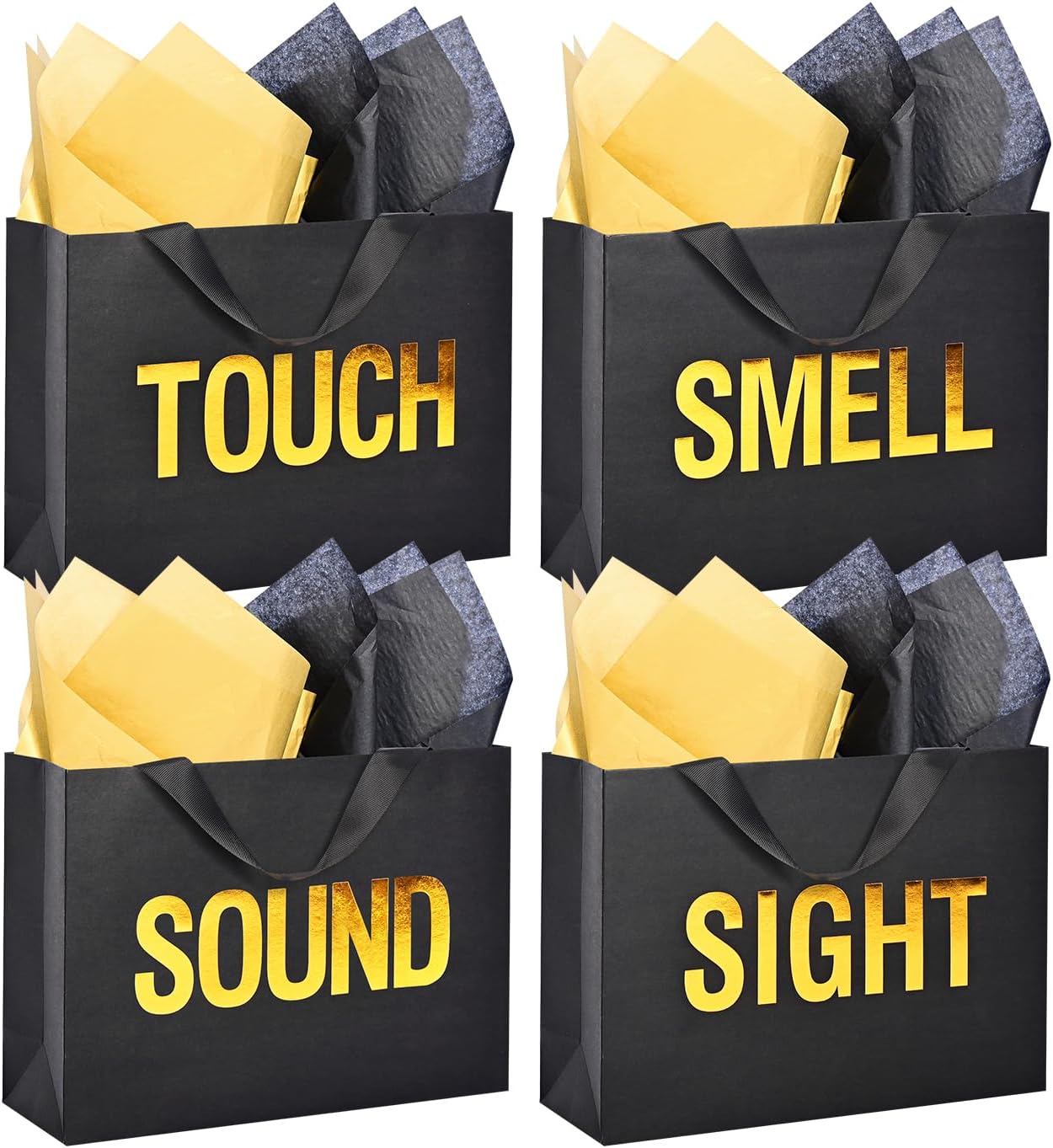 Amazon.com: Large 5 Senses Gift Bags for Him Her, Gold Foil Sight Smell ...