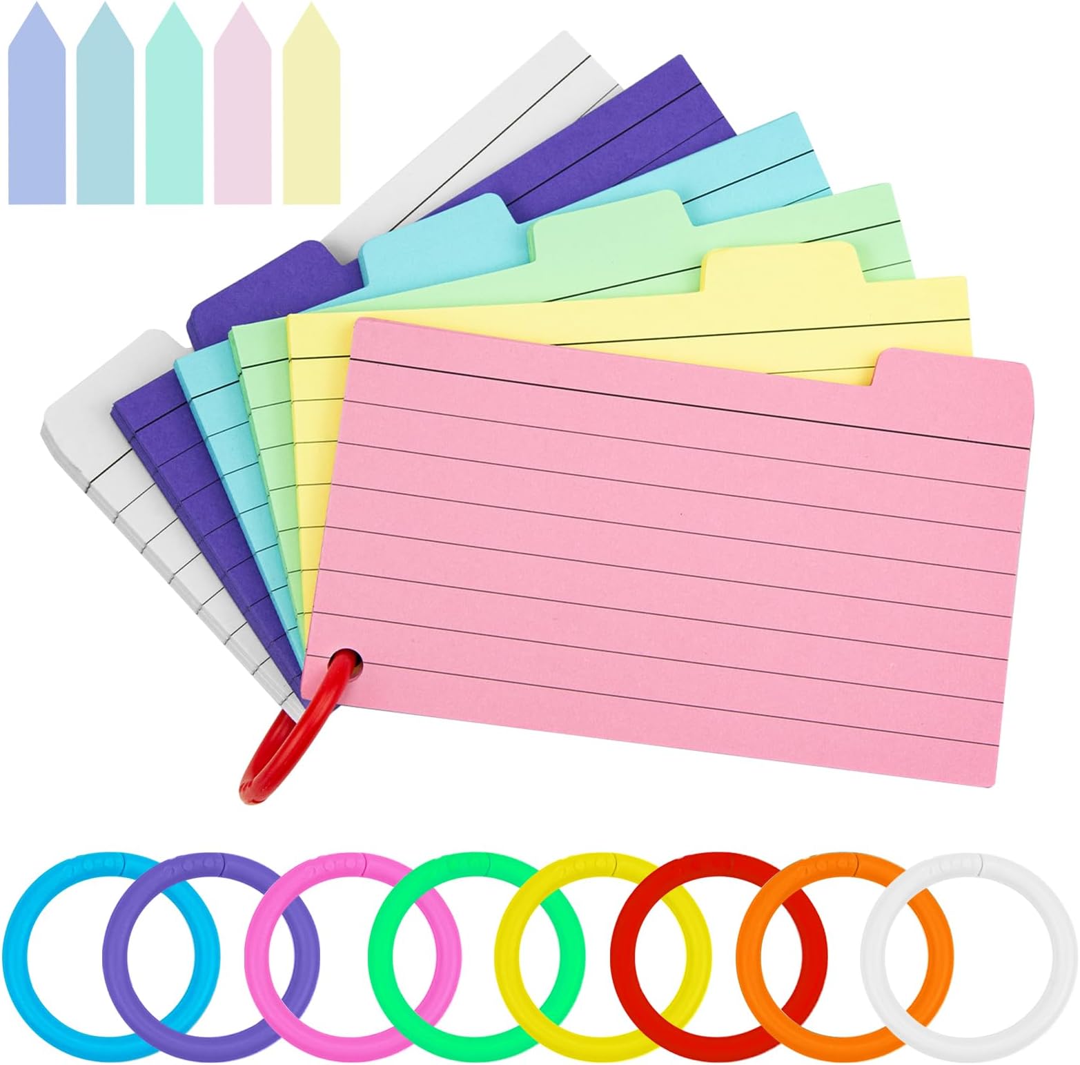 Flash Cards, 150Pcs Colourful Index Cards with 8 Binder Rings and Index ...