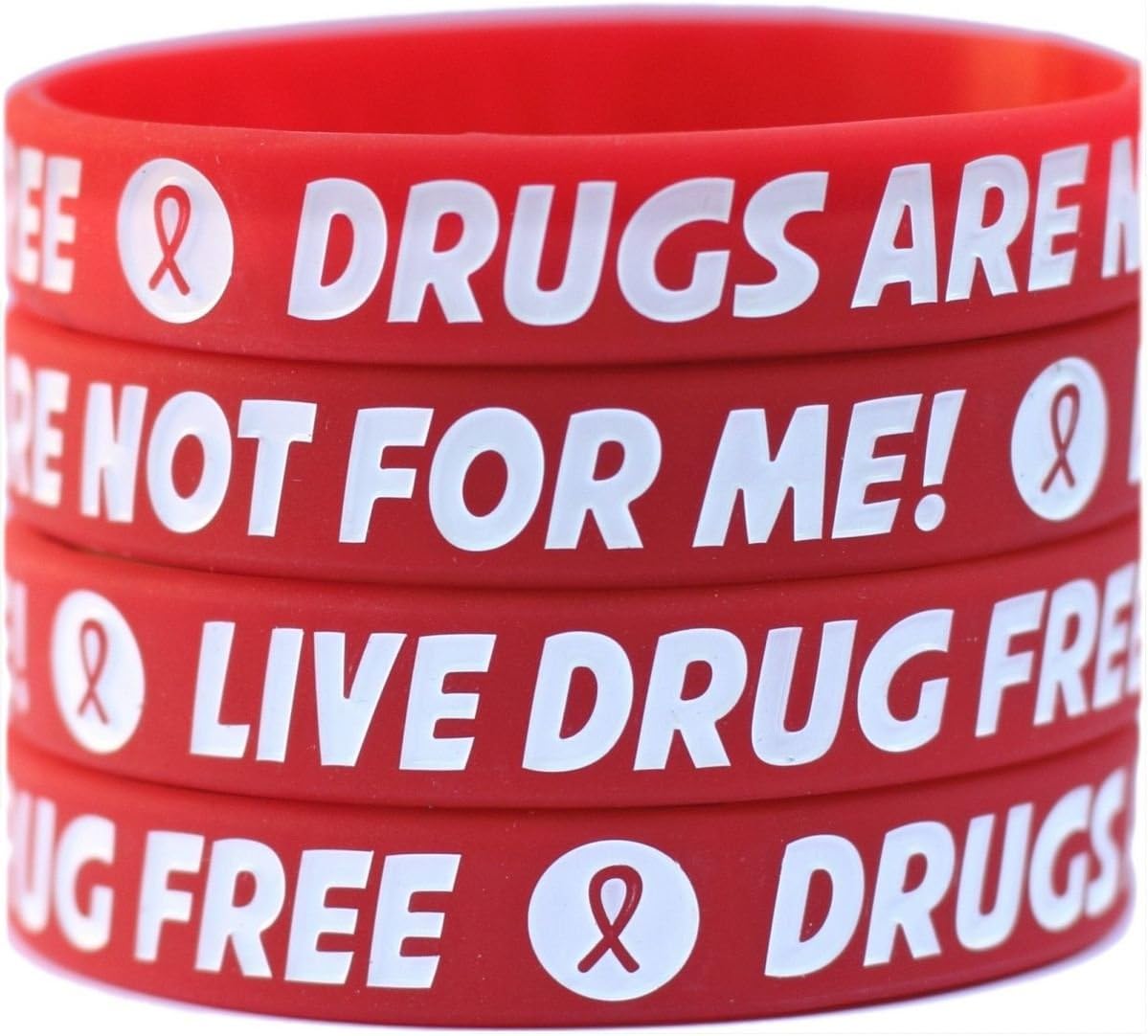 Amazon.com: 5 Live Drug Free Wristbands - Red Ribbon Week Silicone ...