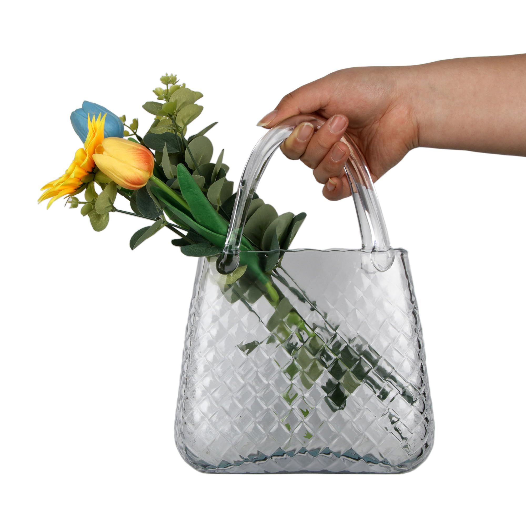 Amazon.com: Purse vase for Flowers Glass Bag vase -11 Inches- Clear ...