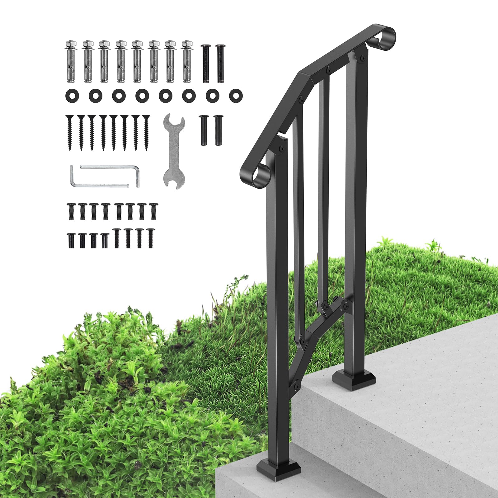 VEVOR Handrails for Outdoor Steps, 1-2 Step Stair Hand Rail Kit ...