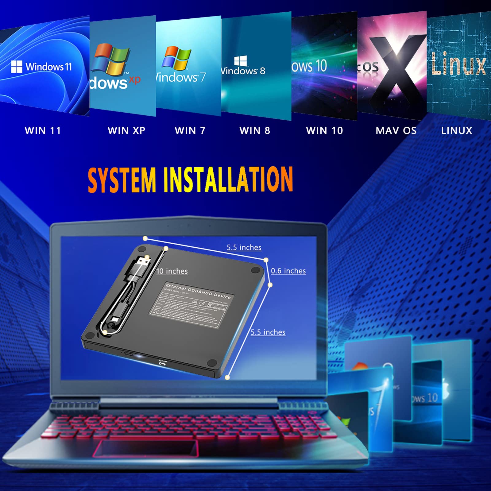 External Blu ray Drive BD Player Read/Write Portable Blu-ray Drive ...