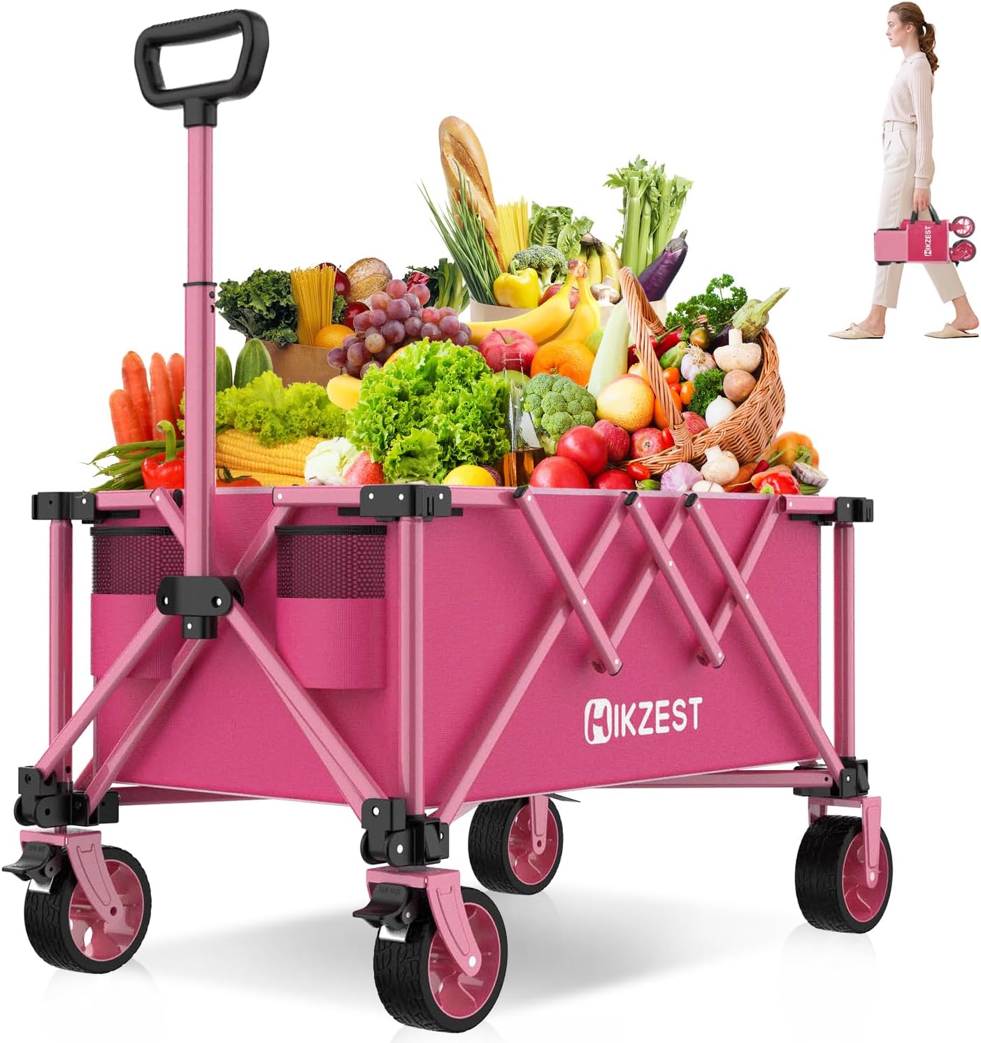 Amazon.com: Hikzest Collapsible Wagon Cart Foldable, Utility Grocery ...