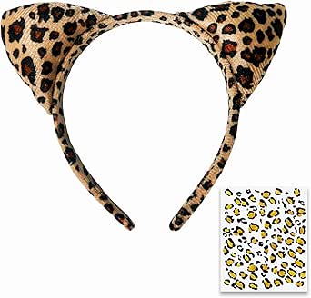 Amazon.com: NESTRE Cheetah Ears Headband & Leopard Print Face Stickers,Leopard Print Ears Cute ...