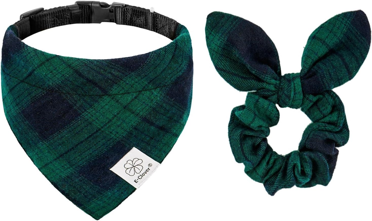 Amazon.com : E-Clover Dog Collar Plaid Dog Bandana Collar & Matching Scarf Girl Boy Adjustable ...
