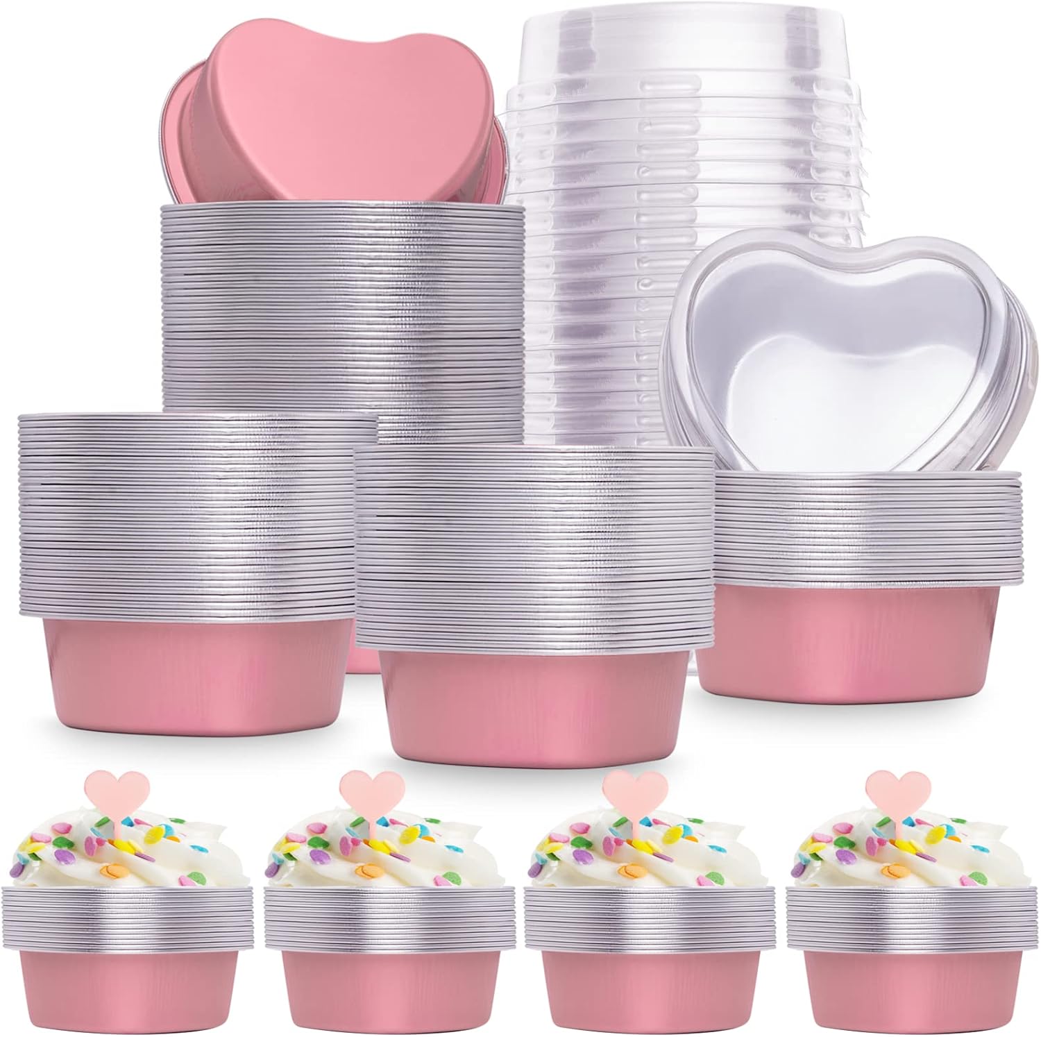 Amazon.com: yeload 120 Pcs Heart Shaped Cake Pans with Lids, Aluminum ...