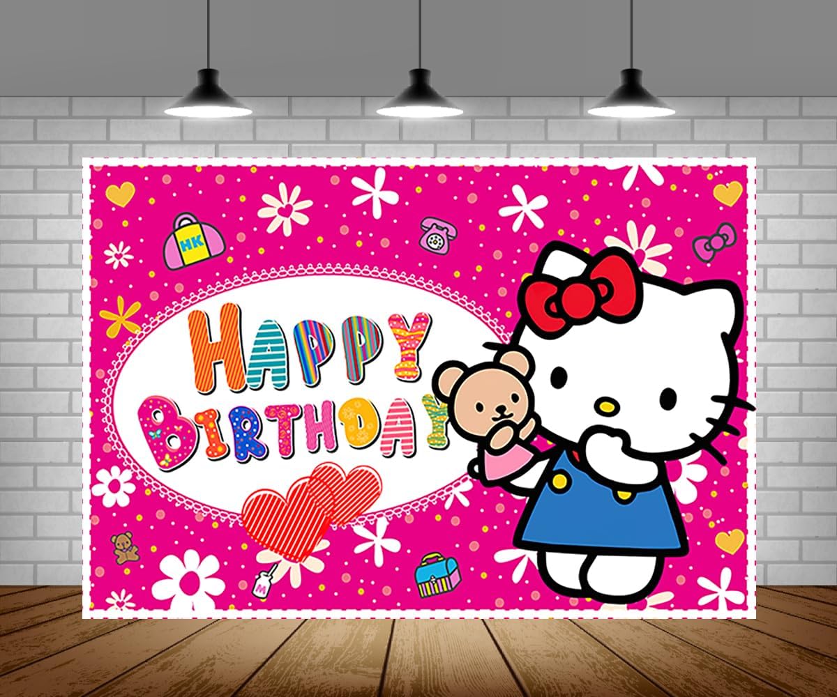 Amazon.com : Pink Backdrop for Girl Birthday Party Supplies 5x3ft Kitty ...