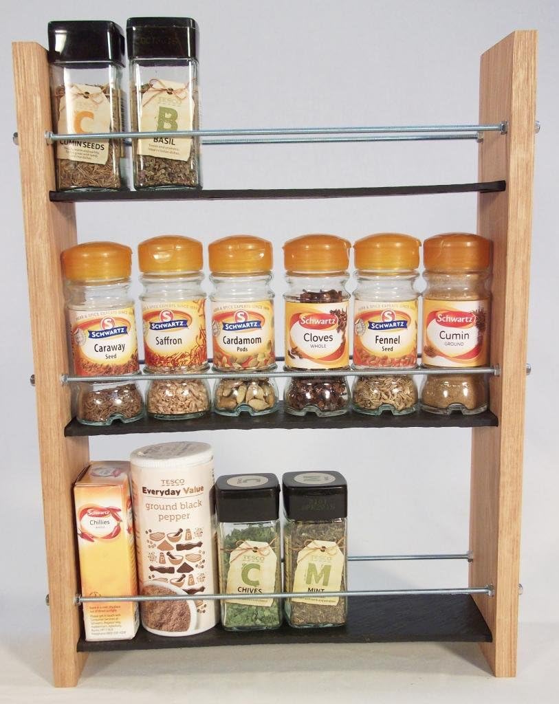 Oak Slate Design Spice/Herb Rack 3 Tier, 18 Jar - Modern Contemporary ...