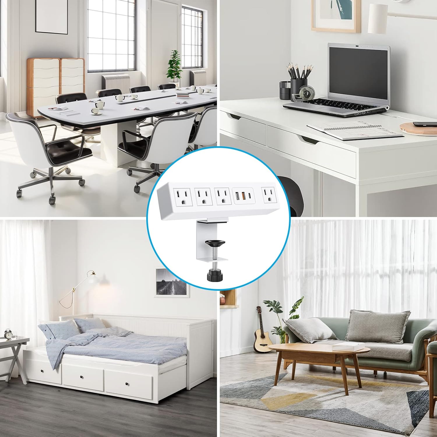 Buy Desk Clamp Power Strip USB C, JUNNUJ 4 Outlet 1200J Surge Protector ...