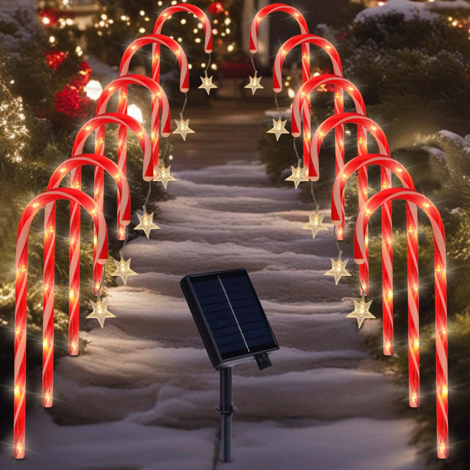 Christmas Candy Cane Pathway Marker Lights,10 Pack 21' LED Yard Lawn ...
